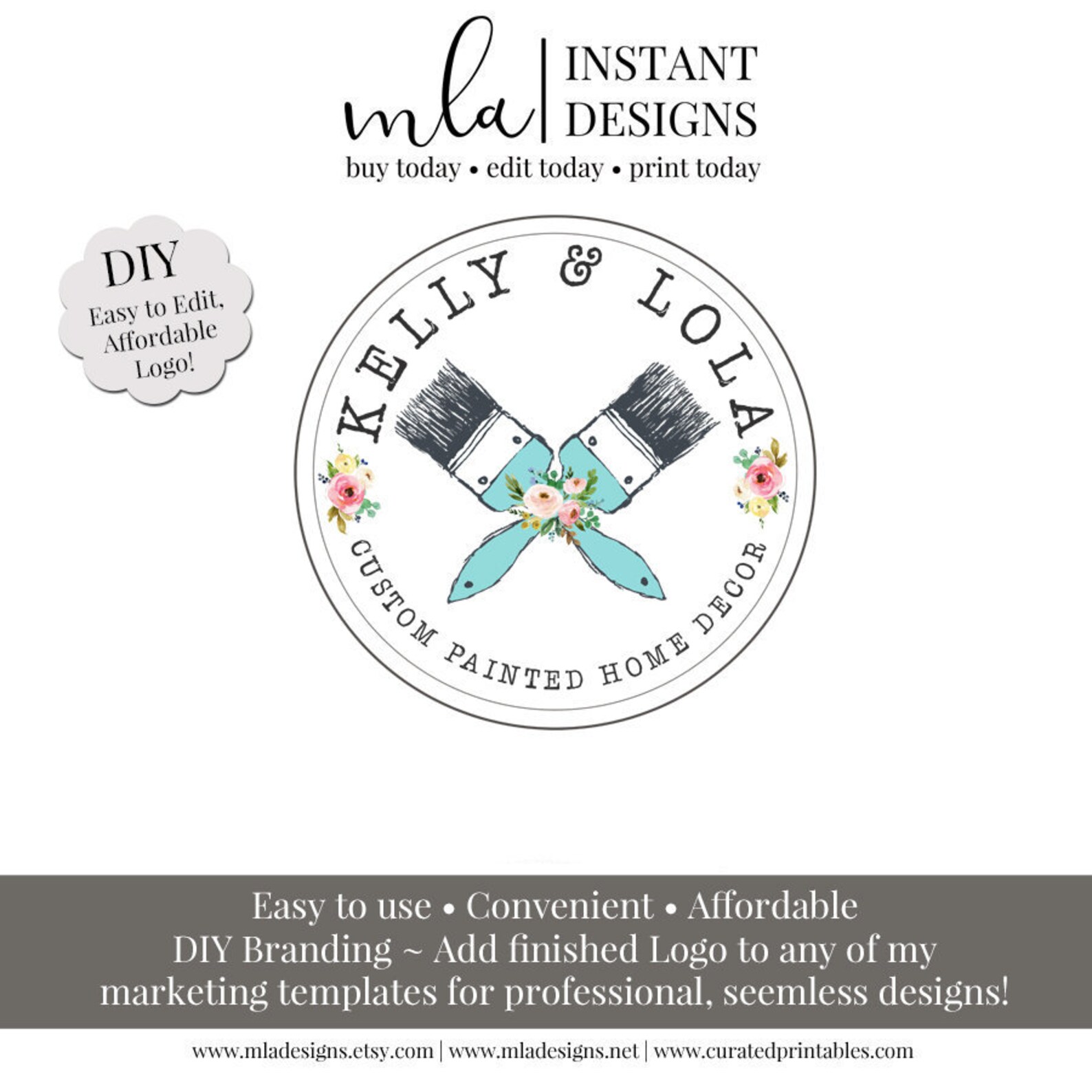 Painting Logo Template DIY Round Logo Paint Brush Round - Etsy