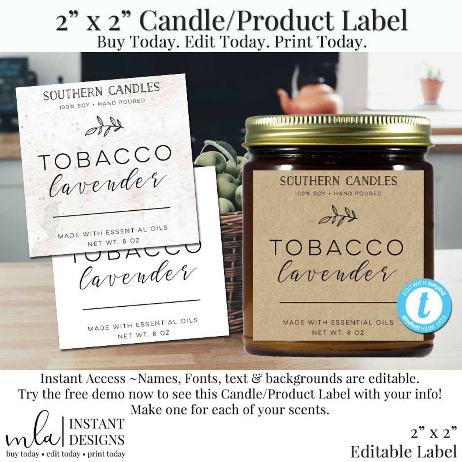 2 Inch Square Labels, Candle Labels, Product Labels, Editable Labels ...