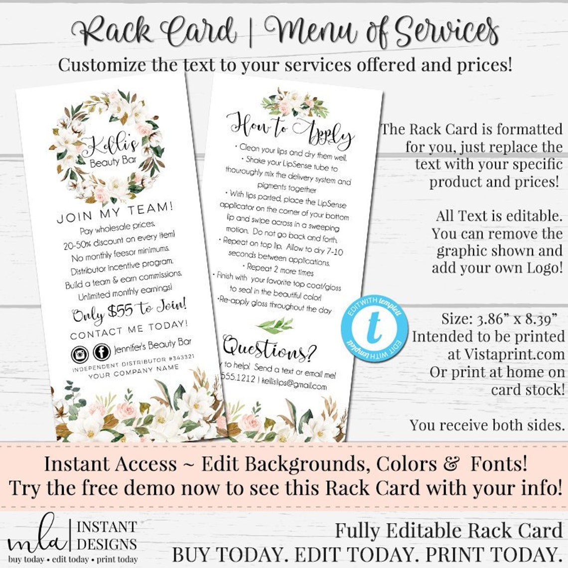 Editable Rack Card DIY Rack Card Customizable Rack Card DIY | Etsy