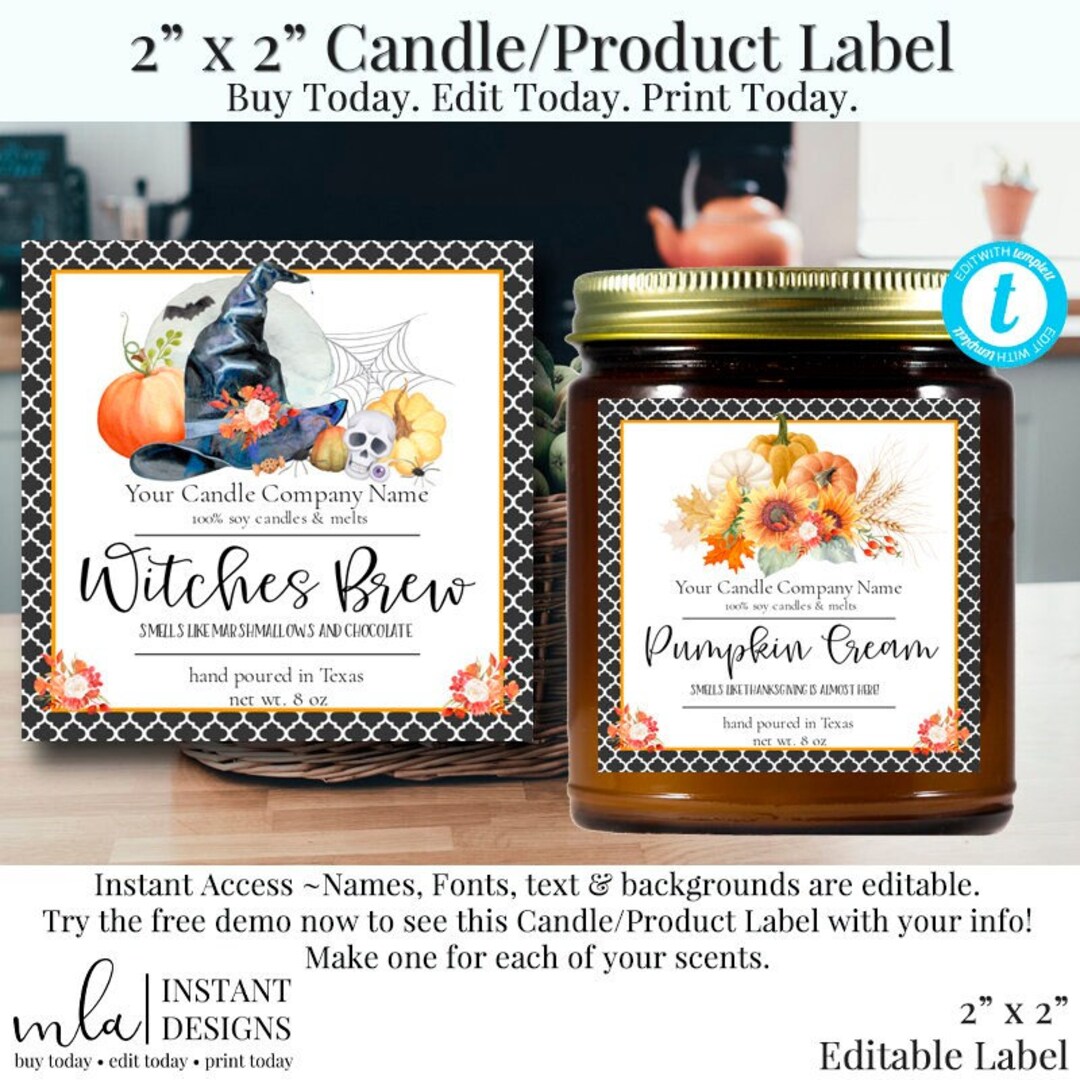 2 Inch Square Fall Labels, Candle Labels, Product Label, Editable Label ...