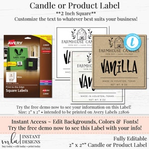 2 Inch Square Labels, Candle Labels, Product Labels, Editable Labels ...