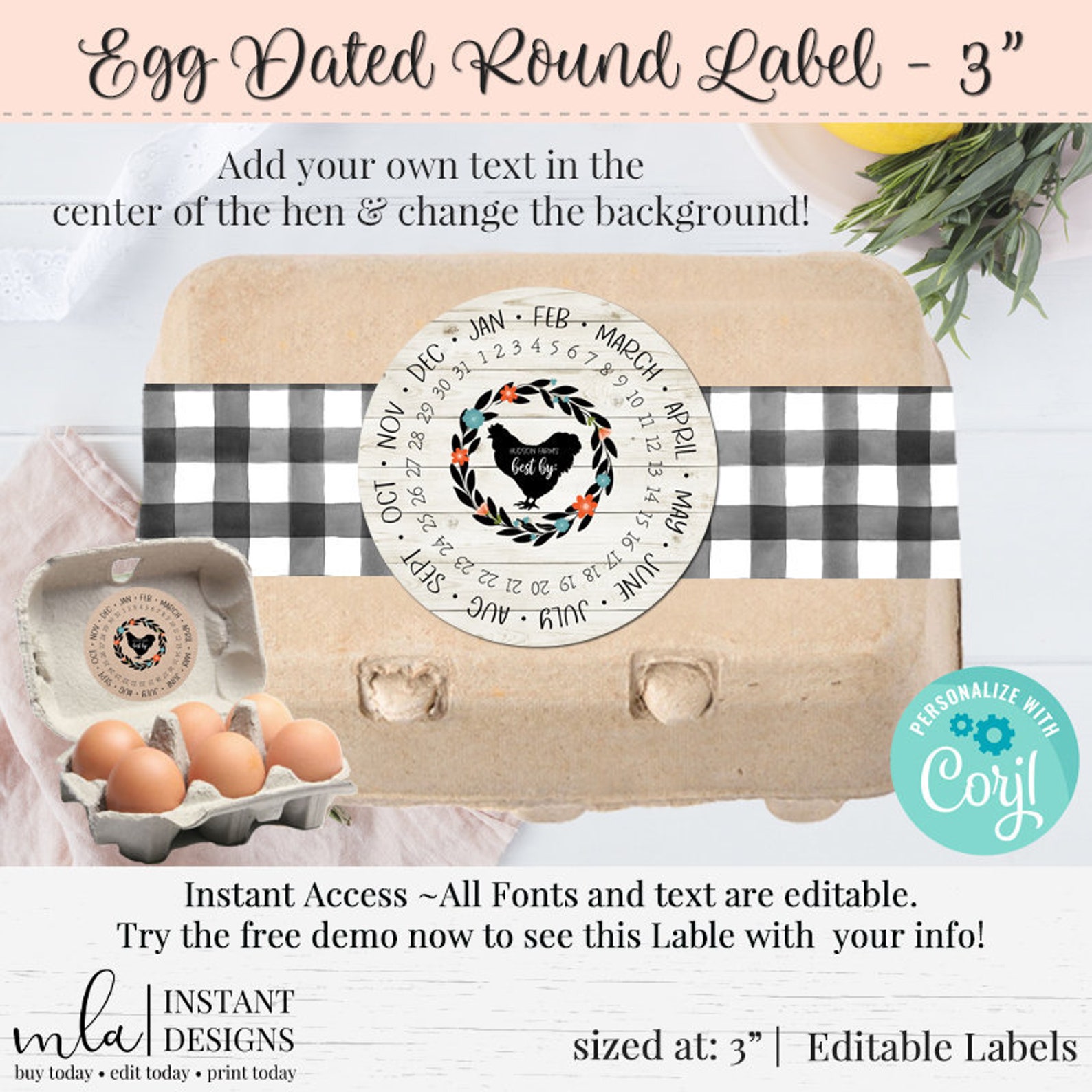 Editable Round Label DIY Egg Date Label Editable Use by | Etsy