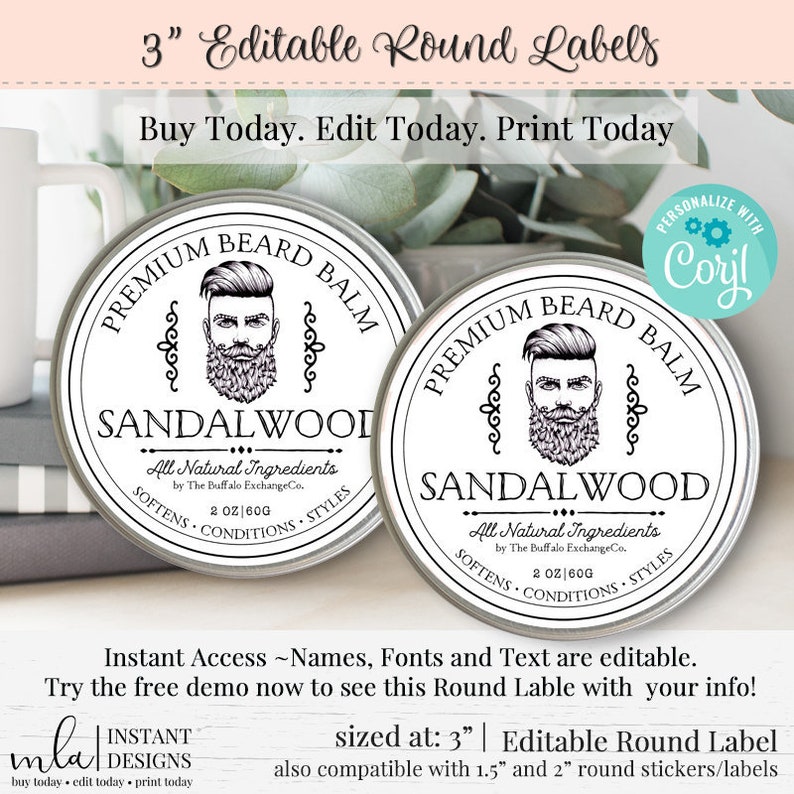 Editable Beard Balm Label DIY Round Label Vintage Label - Etsy