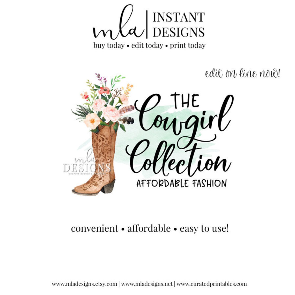 Editable Logo Template, DIY Boot Logo - Cowgirl Boot Logo, Rustic Logo ...