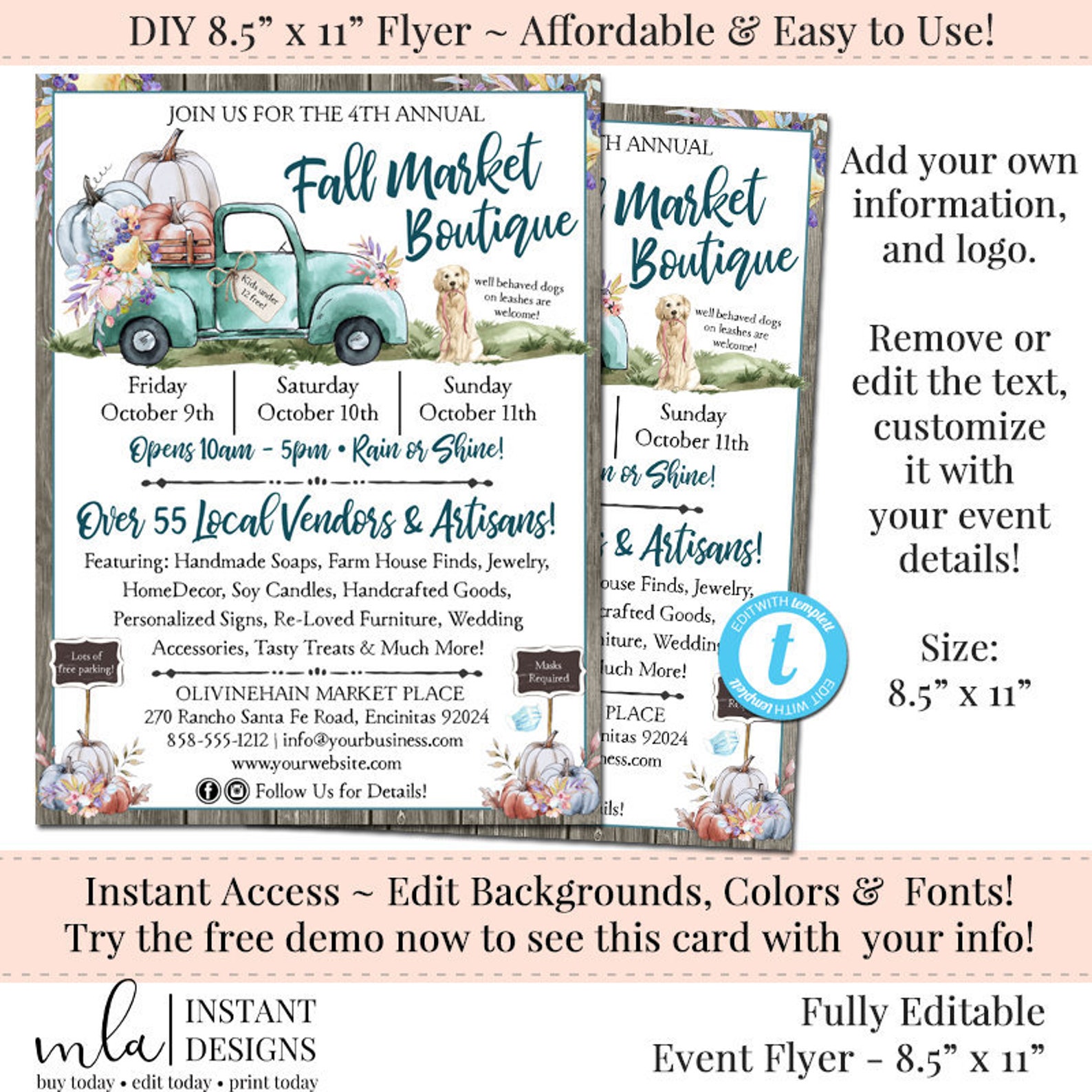 DIY Fall Vendor Flyer, Market Flyer, Mobile Market Flyer, Editable ...