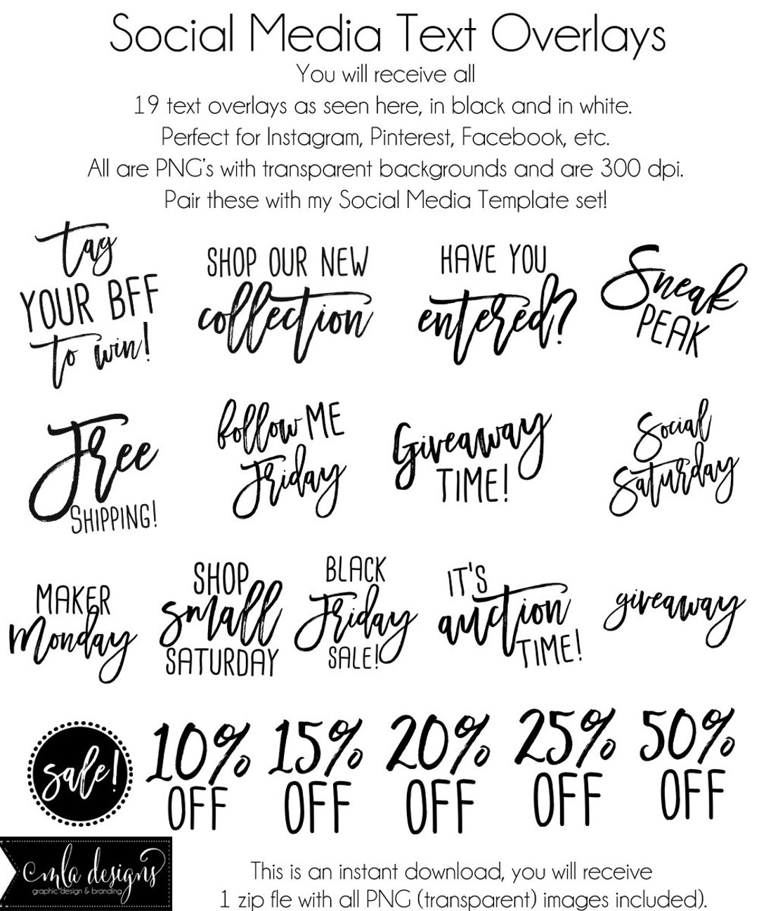 Social Media Text Overlays - 19 Png's Included - 19 Different Social ...