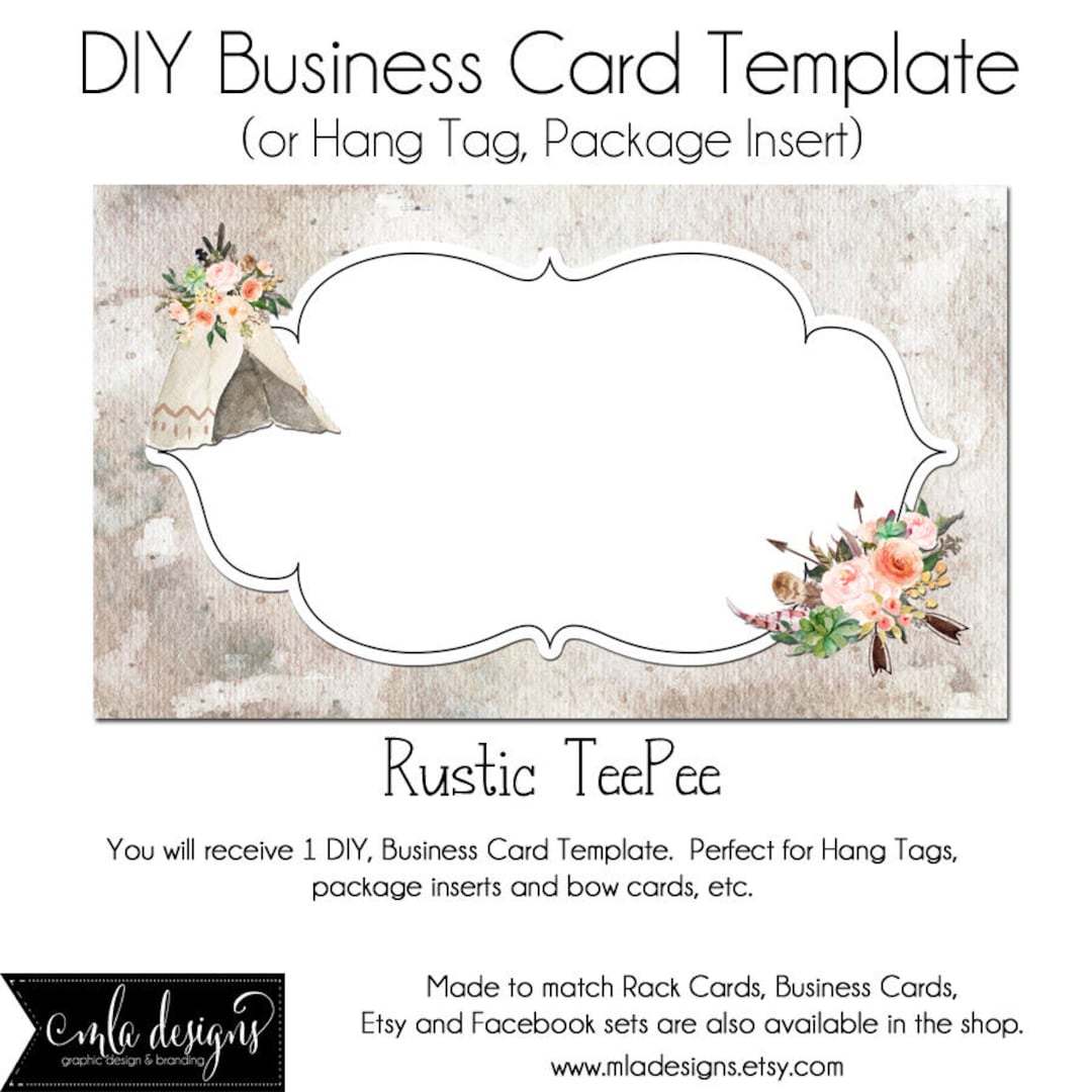 Teepee Business Card, DYI Blank Business Card Template, Rustic Business ...