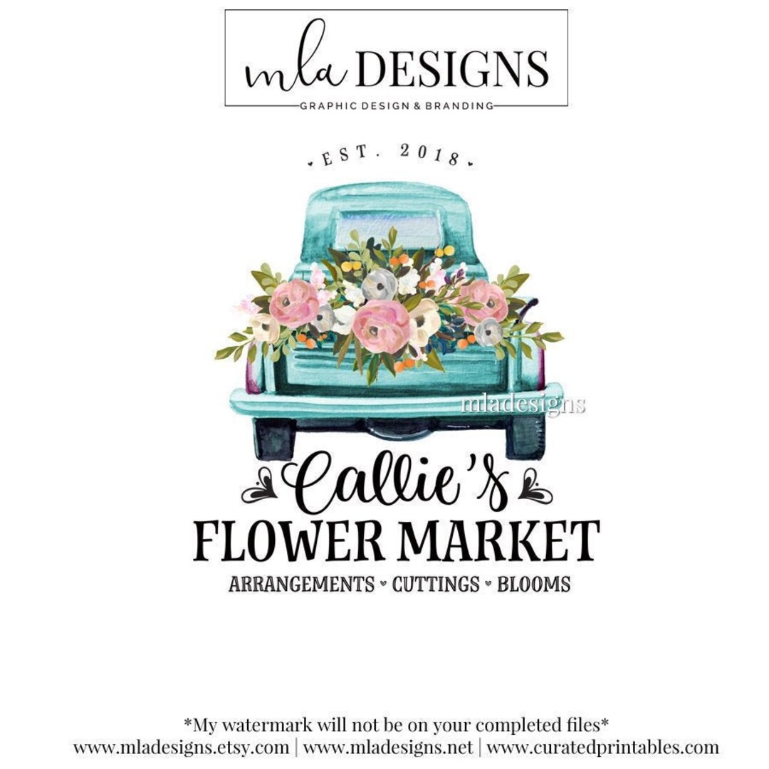 Teal Truck Logo Watercolor Logo,vintage Truck Logo, Rustic Boutique ...