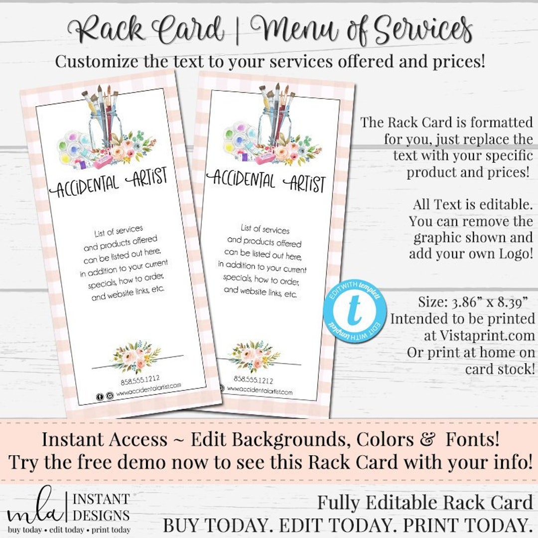 Editable Rack Card, DIY Rack Card, Customizable Rack Card, List of ...