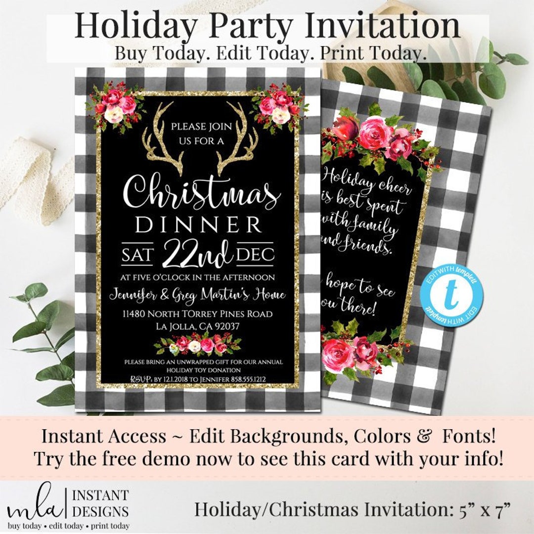 Christmas Party Invitation, Printable Invite, Holiday Party Invitation ...