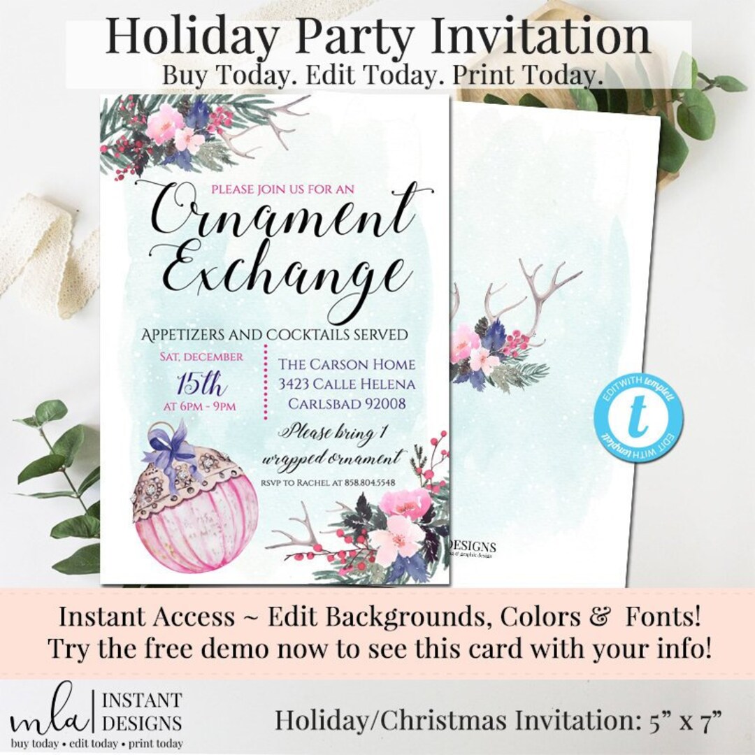 Christmas Party Invitation, Printable Invite, Holiday Party Invitation ...