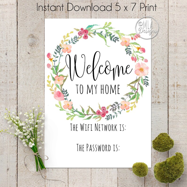 Printable Art 5 X 7 - Wifi Password Art Print - Welcome to My Home Wifi ...