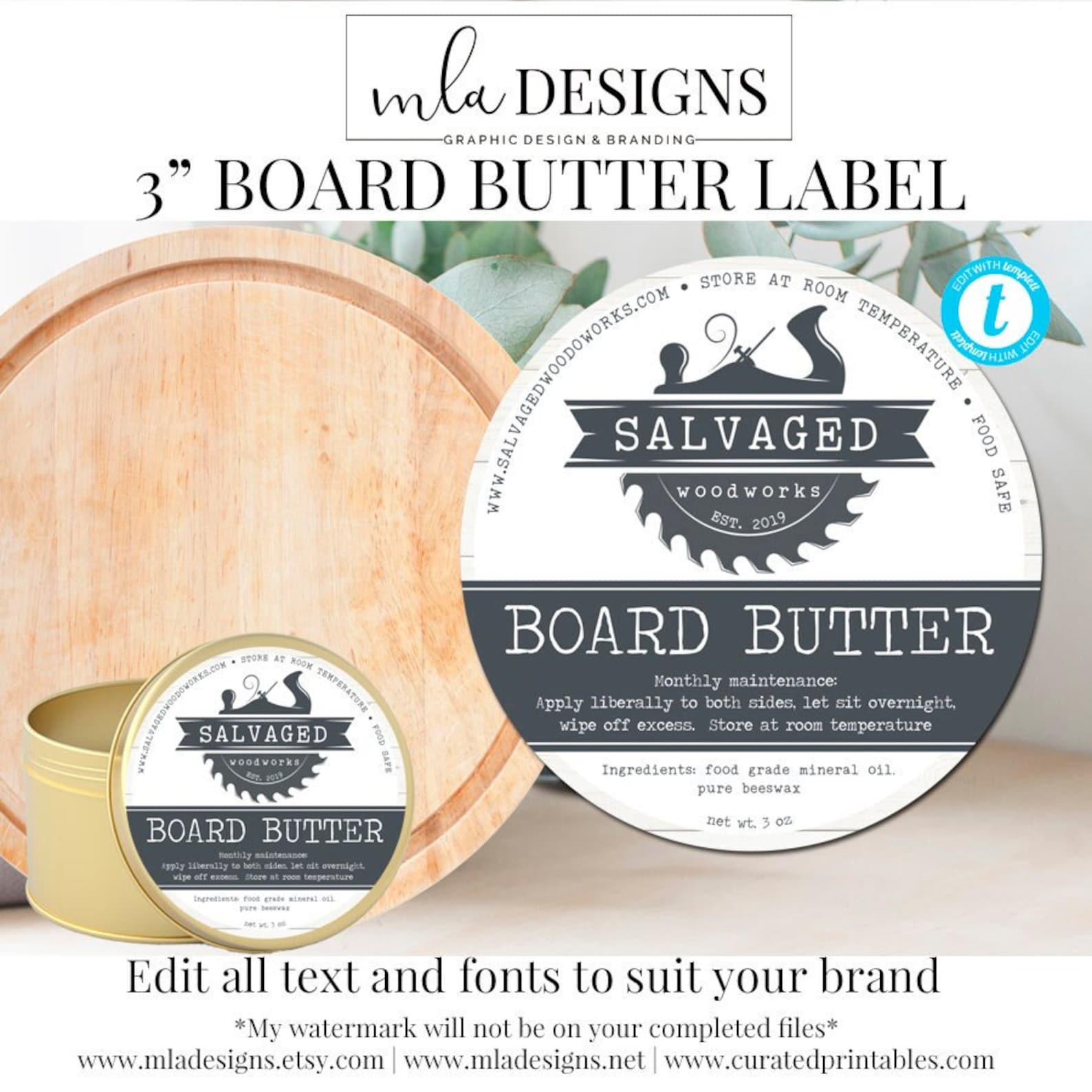 Board Butter Label Cutting Board Care DIY Round Label Round - Etsy