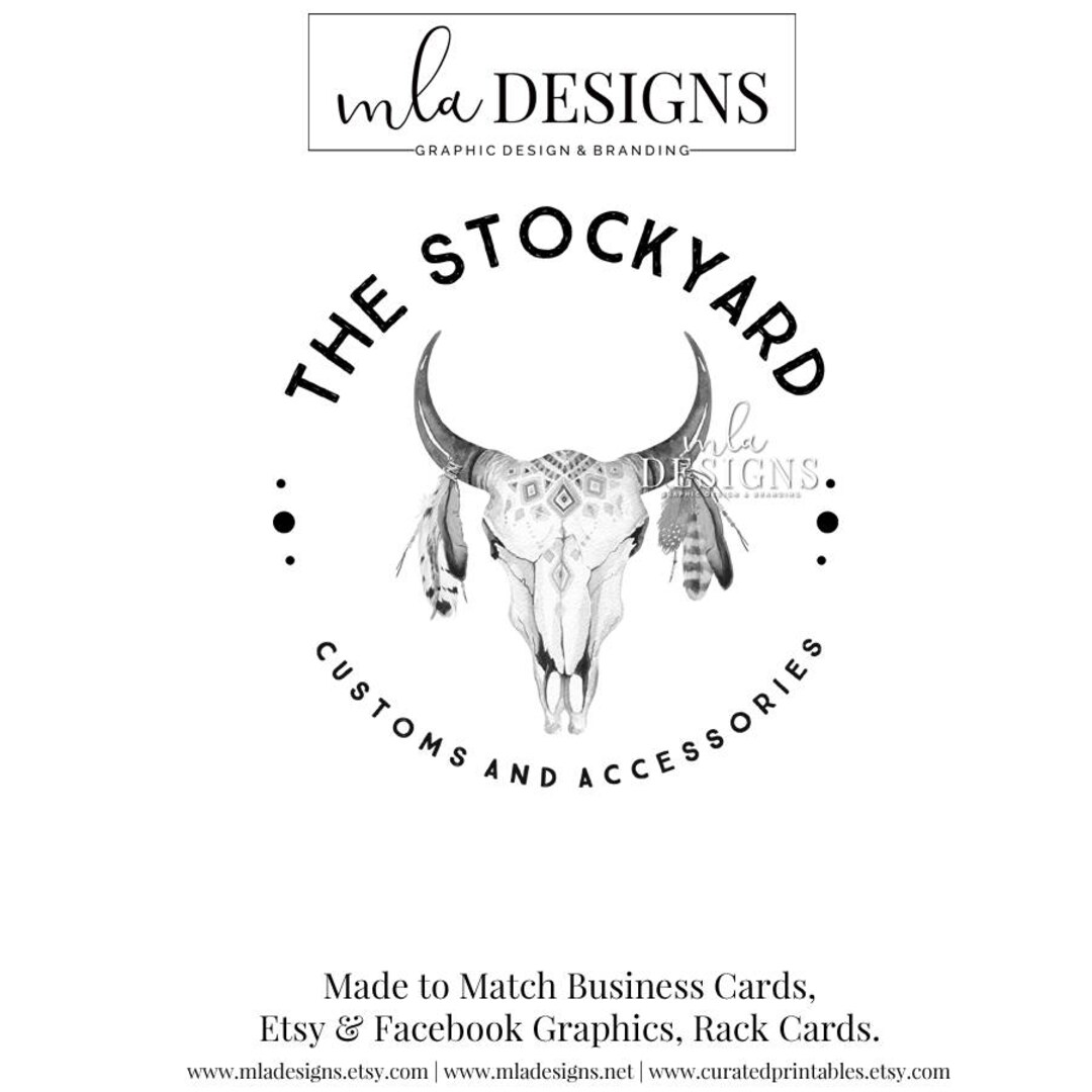 Skull Logo Steer Skull Logo, Rustic Boutique Logo, Custom Logo, Black ...