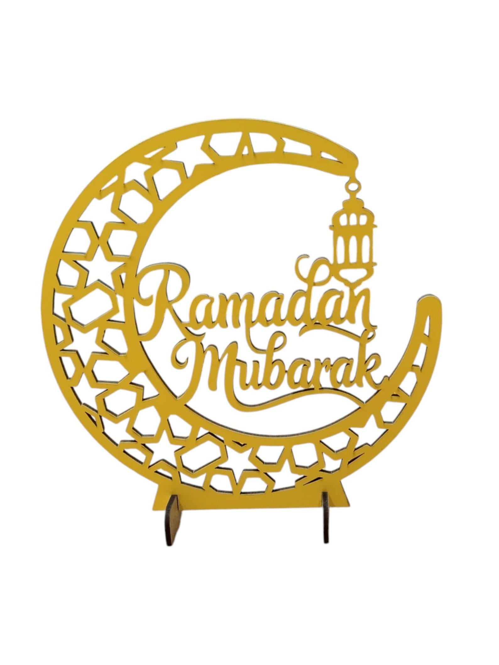 2X Wooden Ramadan Mubarak Decorative Crescent Moon Stand, Gold ...