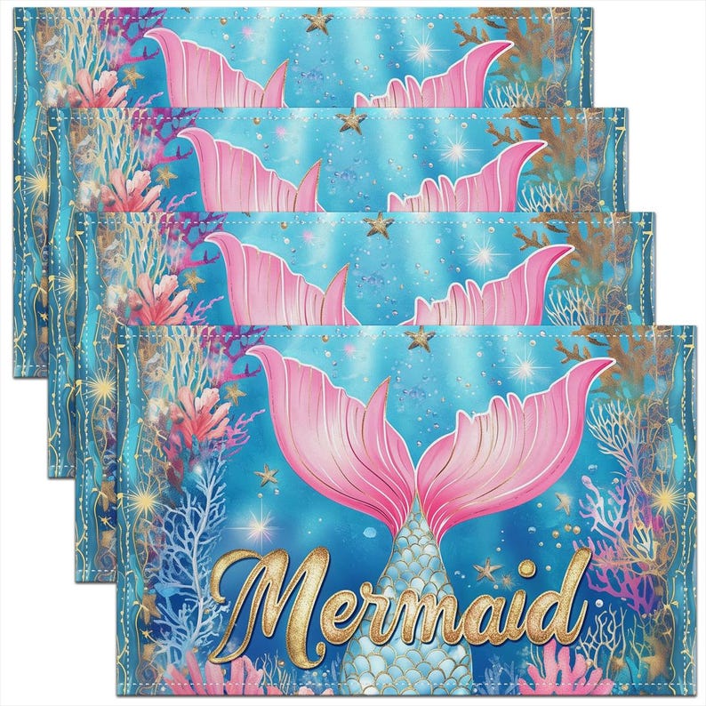 Mermaid Placemats Set of 4,princess Mermaid Scale Starry Glitter Table ...