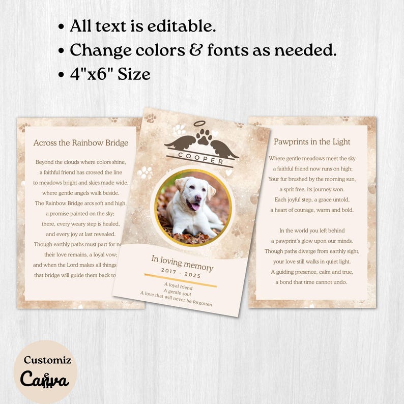 Pet Memorial Keepsake Photo Card, Rainbow Bridge Dog Remembrance ...