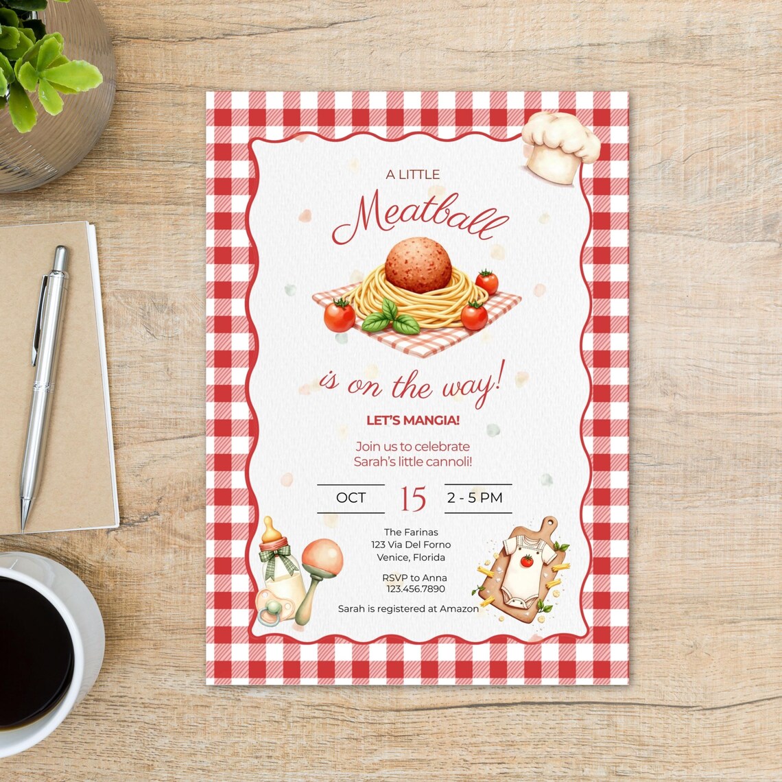 A Little Meatball Baby Shower Invitation, Italian Foodie Theme for Boy ...