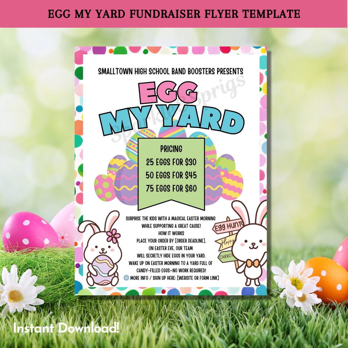 Egg My Yard Fundraiser Flyer Template, Easter Egg Hunt Gig Printable ...
