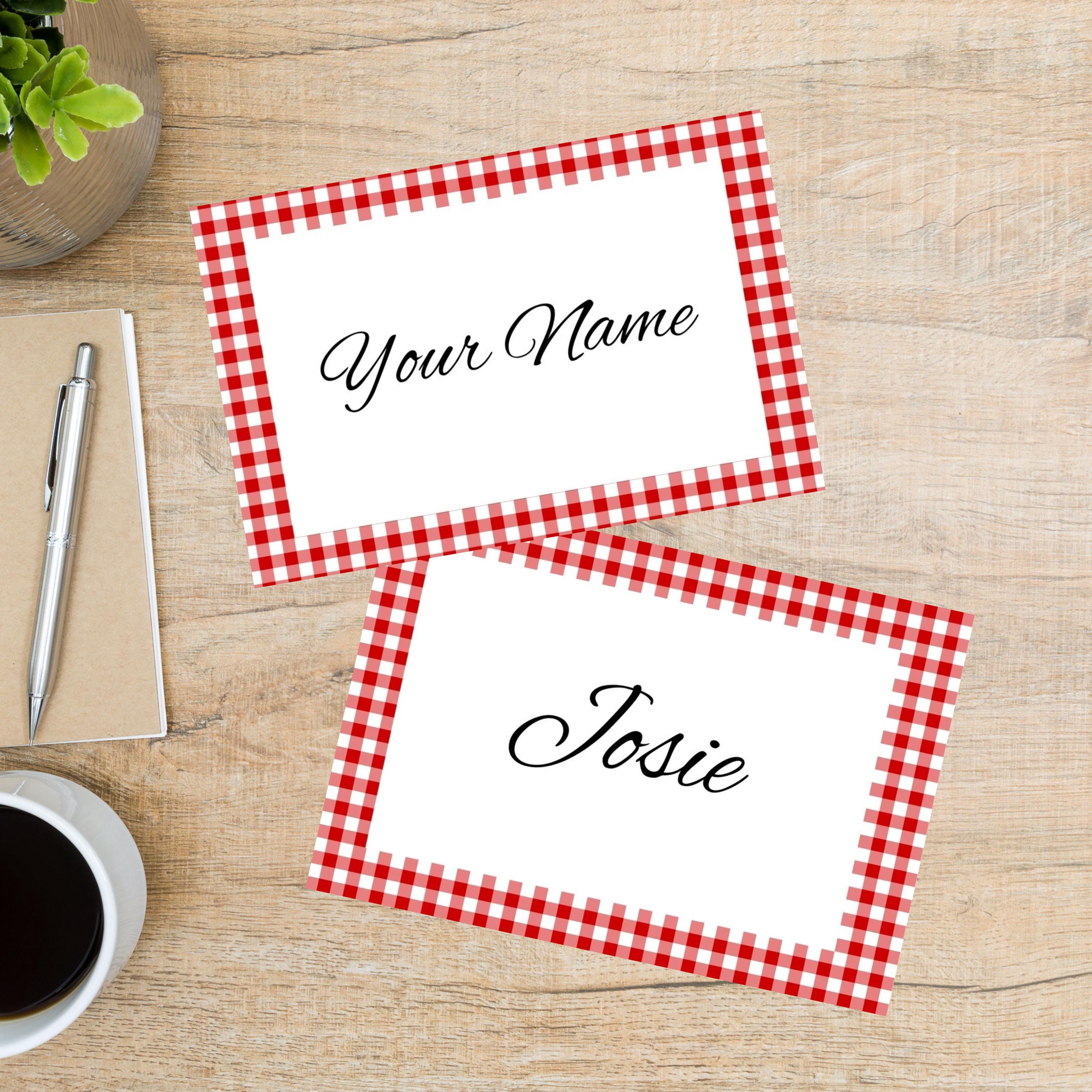 Editable Red Gingham Plaid Name Tags | Printable Name Badge Sticker ...