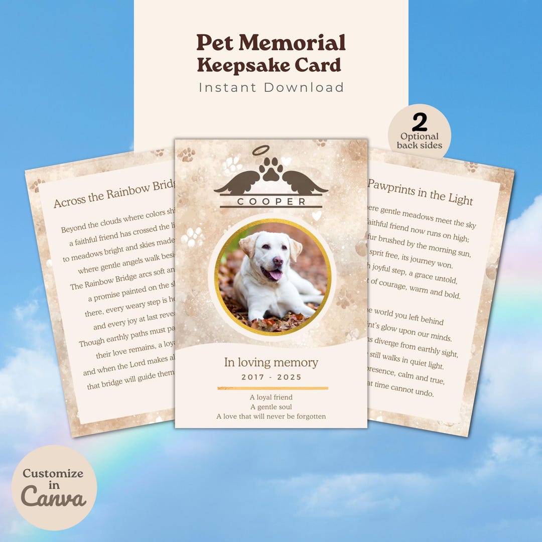Pet Memorial Keepsake Photo Card, Rainbow Bridge Dog Remembrance ...