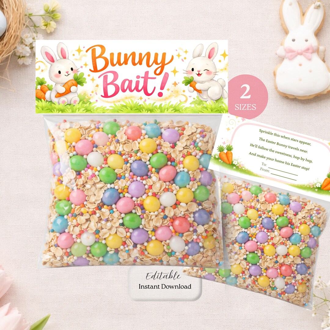Bunny Bait Easter Bag Toppers, Pastel Watercolor Easter Favor Tags ...