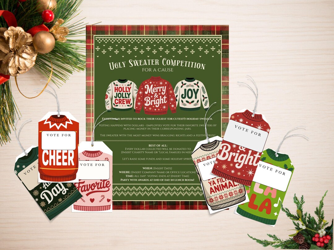 Ugly Sweater Competition Flyer & Voting Tag Kit - Office, Church ...