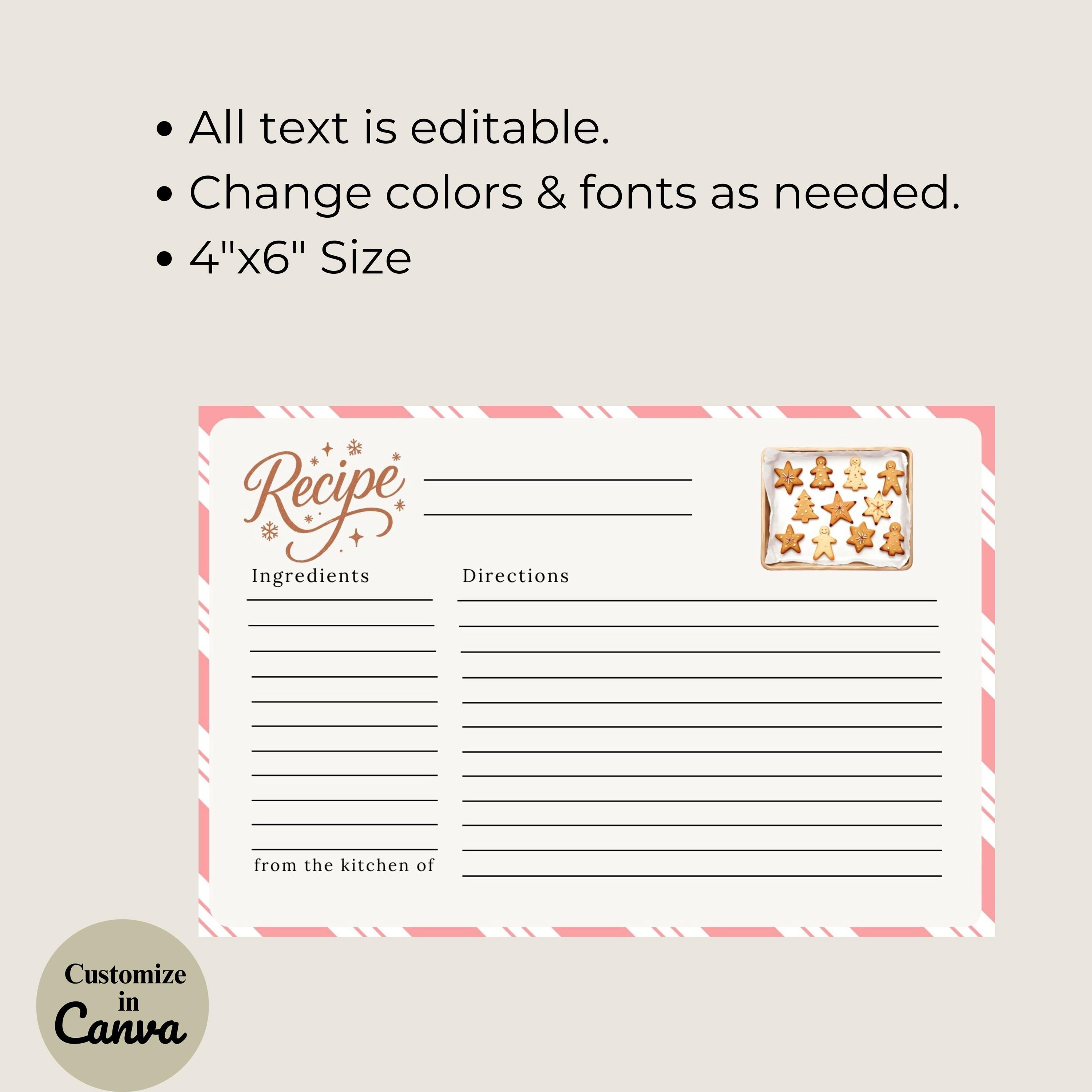 Christmas Recipe Cards, Whimsical Cottagecore Pink Pastel, Instant ...