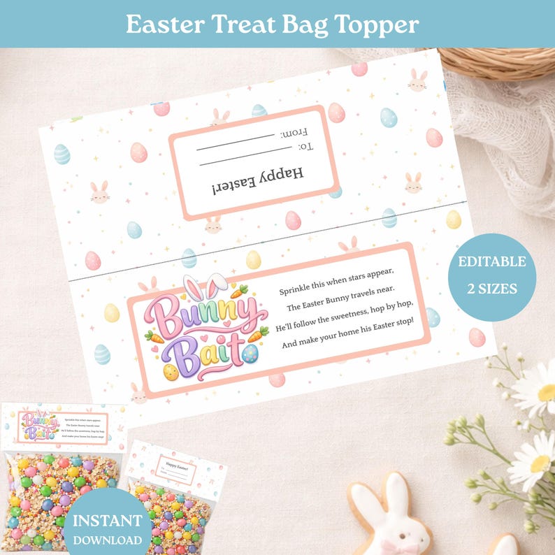 Easter Bunny Bait Printable Treat Bag Topper, Editable Bunny Bait Tags ...