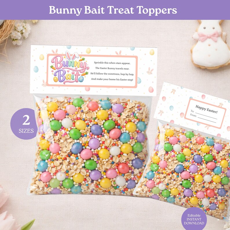 Easter Bunny Bait Printable Treat Bag Topper, Editable Bunny Bait Tags ...