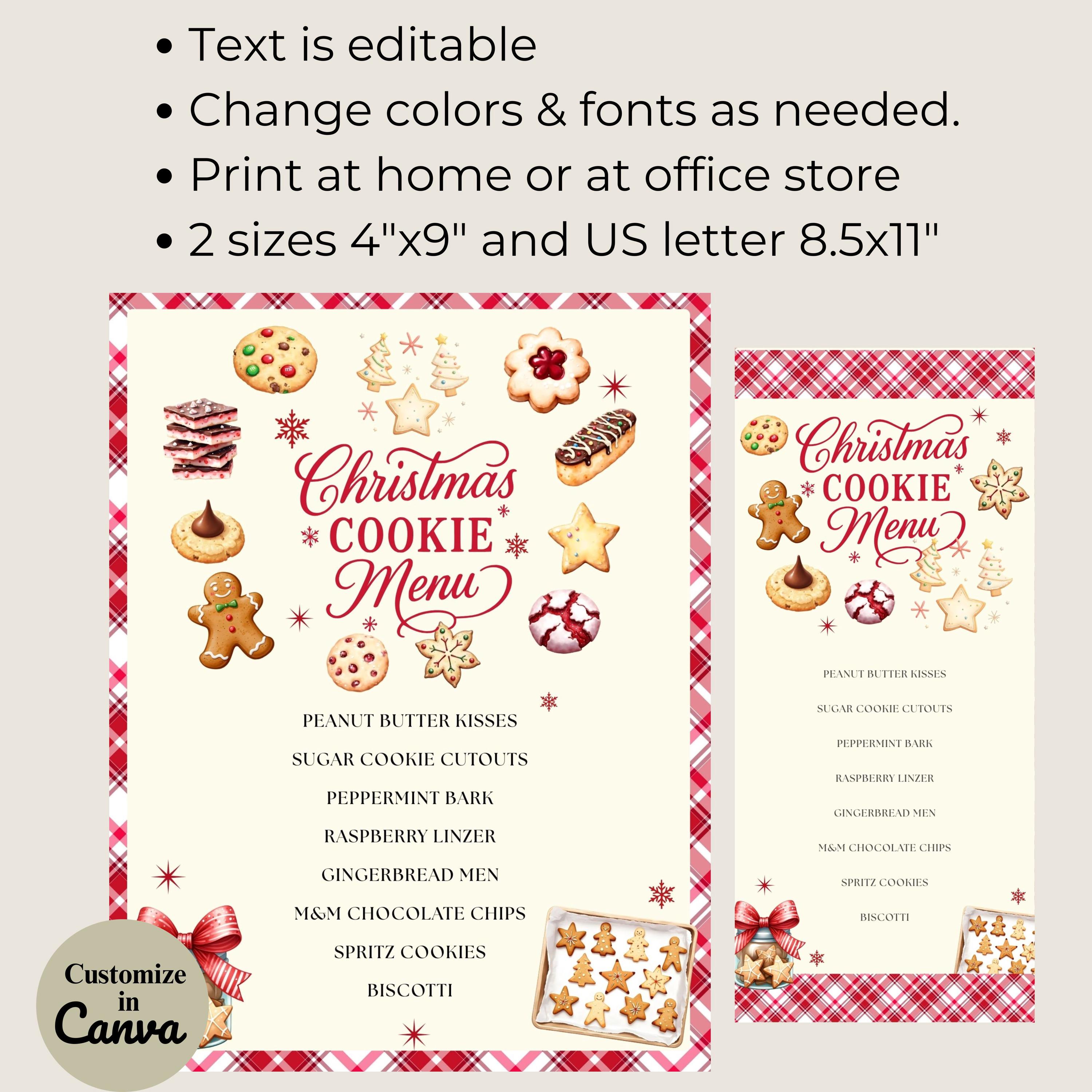Christmas Cookie Menu Printable | Editable Cookie Exchange Sign ...