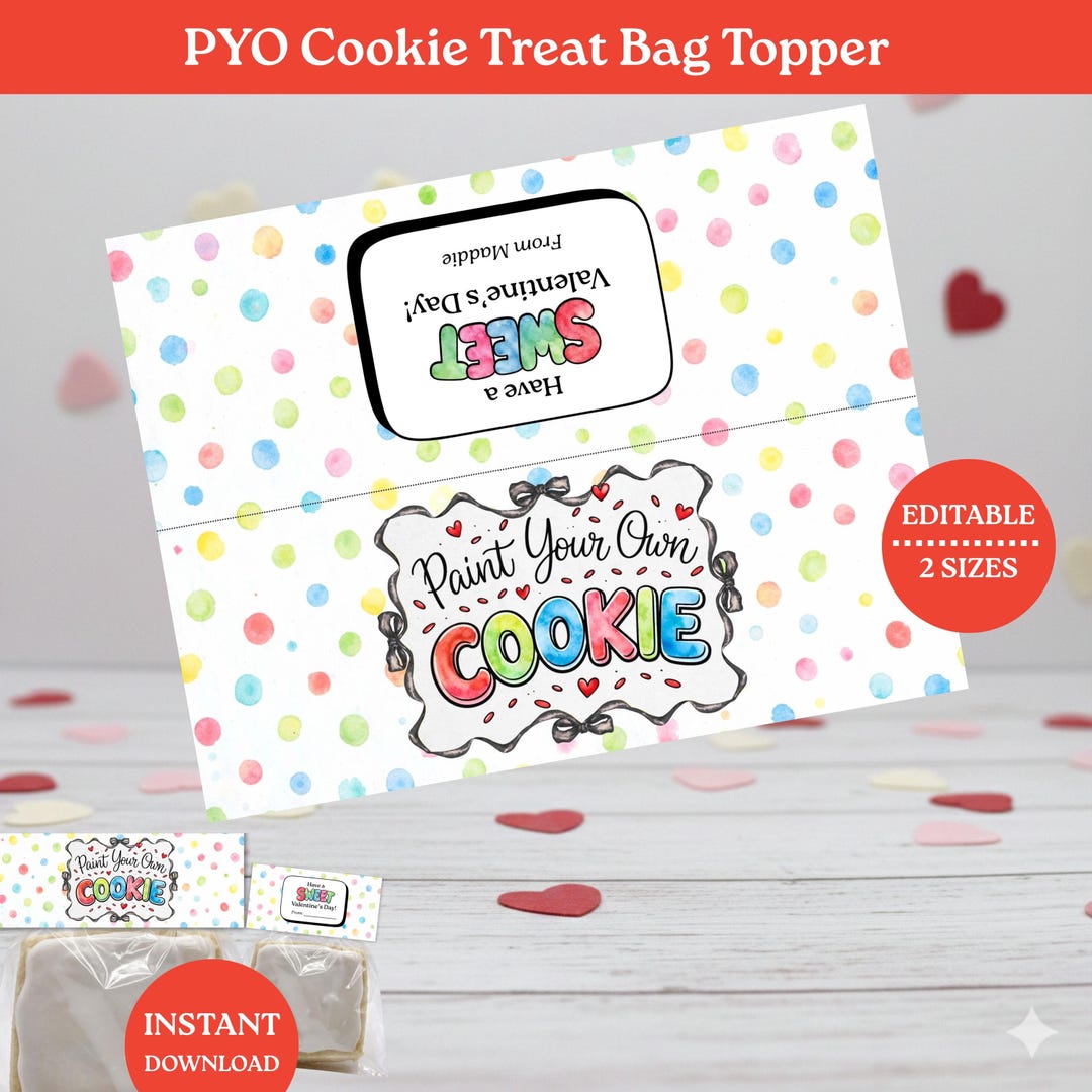 PYO Valentines Day Cookie Treat Bag Topper | Paint Your Own Cookie ...