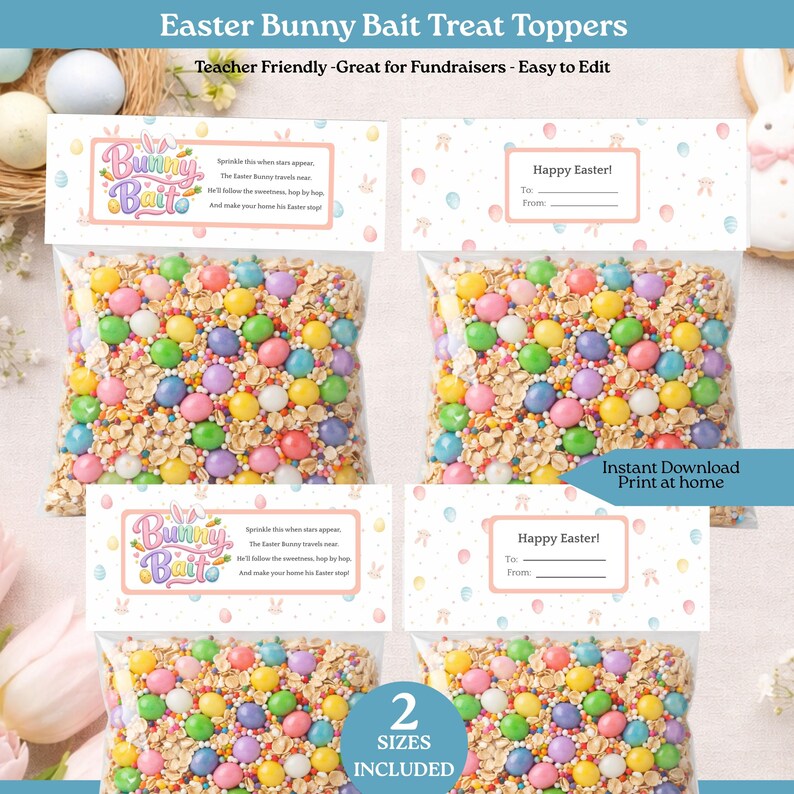 Easter Bunny Bait Printable Treat Bag Topper, Editable Bunny Bait Tags ...