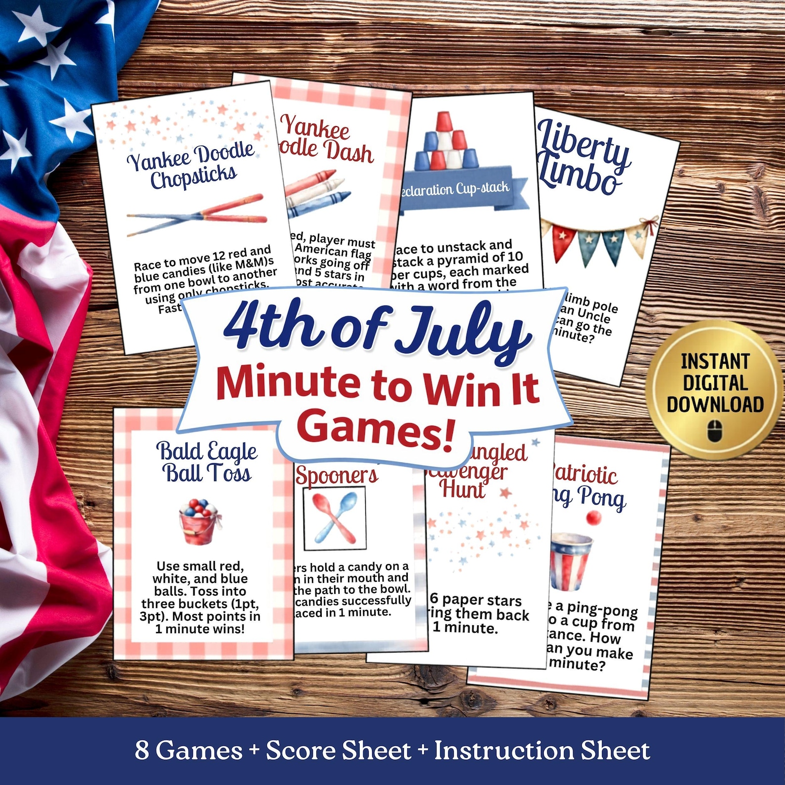 4th of July Minute to Win It Games, Patriotic Party Games for Kids and ...