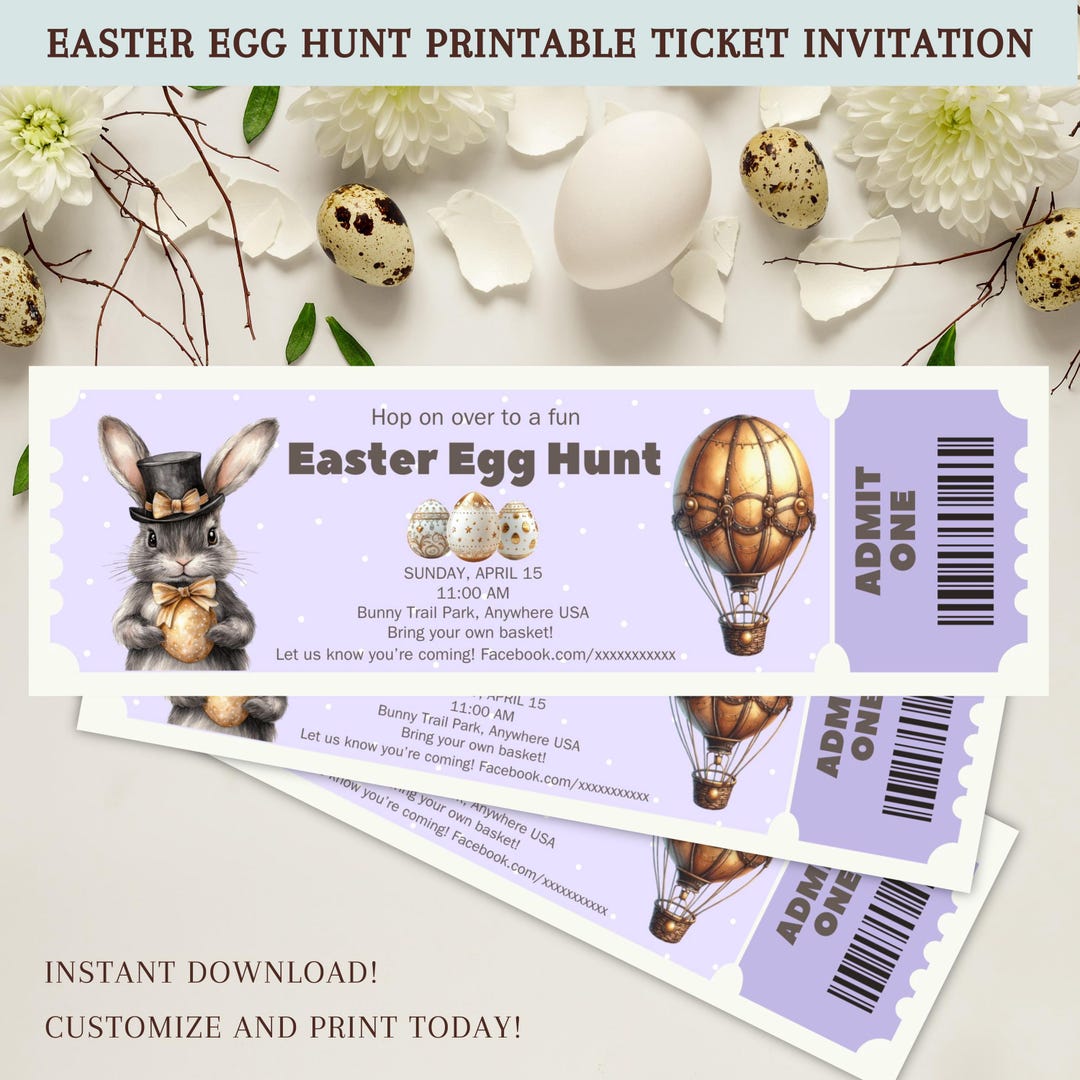 Easter Egg Hunt Ticket Invitation Steampunk, Easter Coupon Voucher for ...