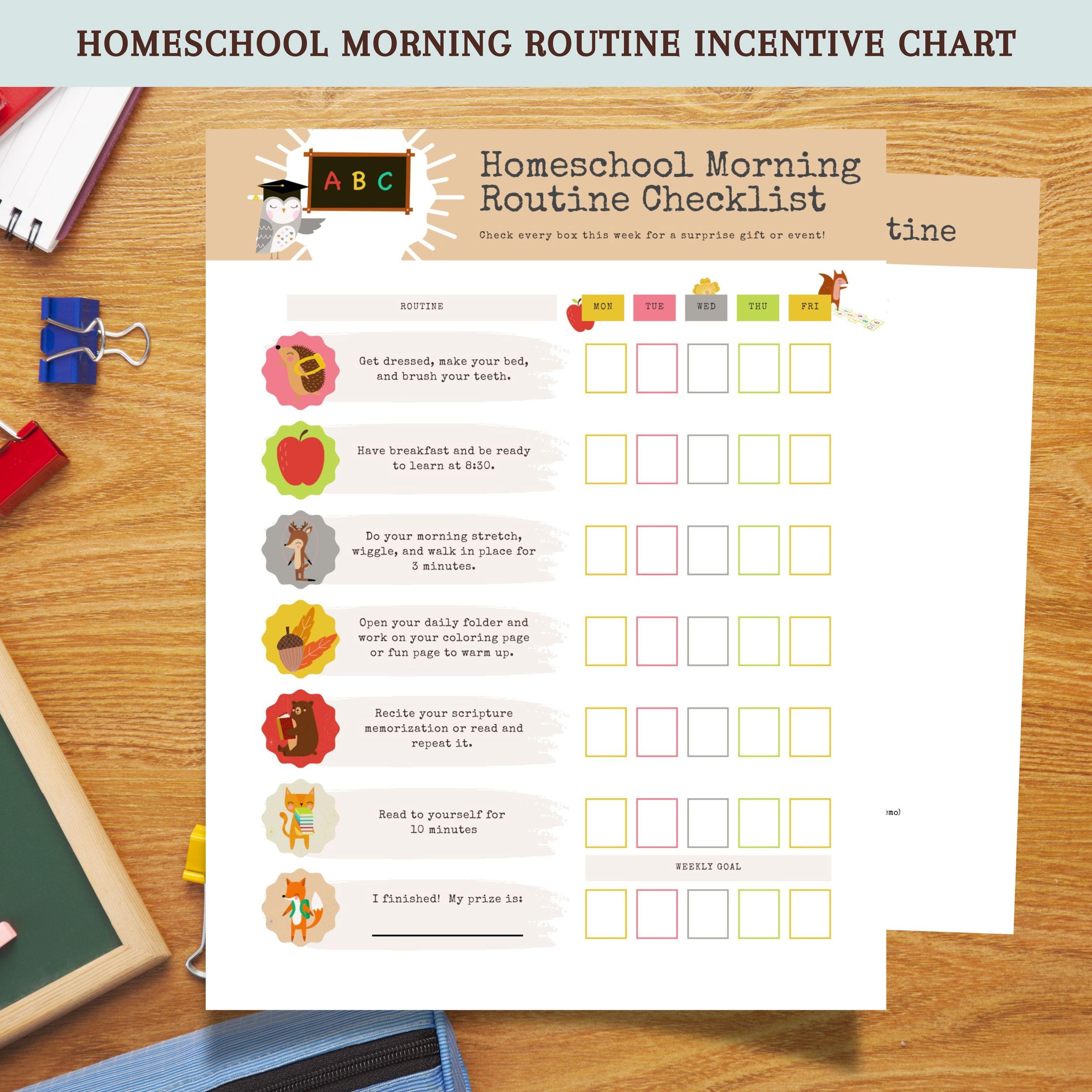 Homeschool Morning Routine Checklist Challenge Reward Chart for ...