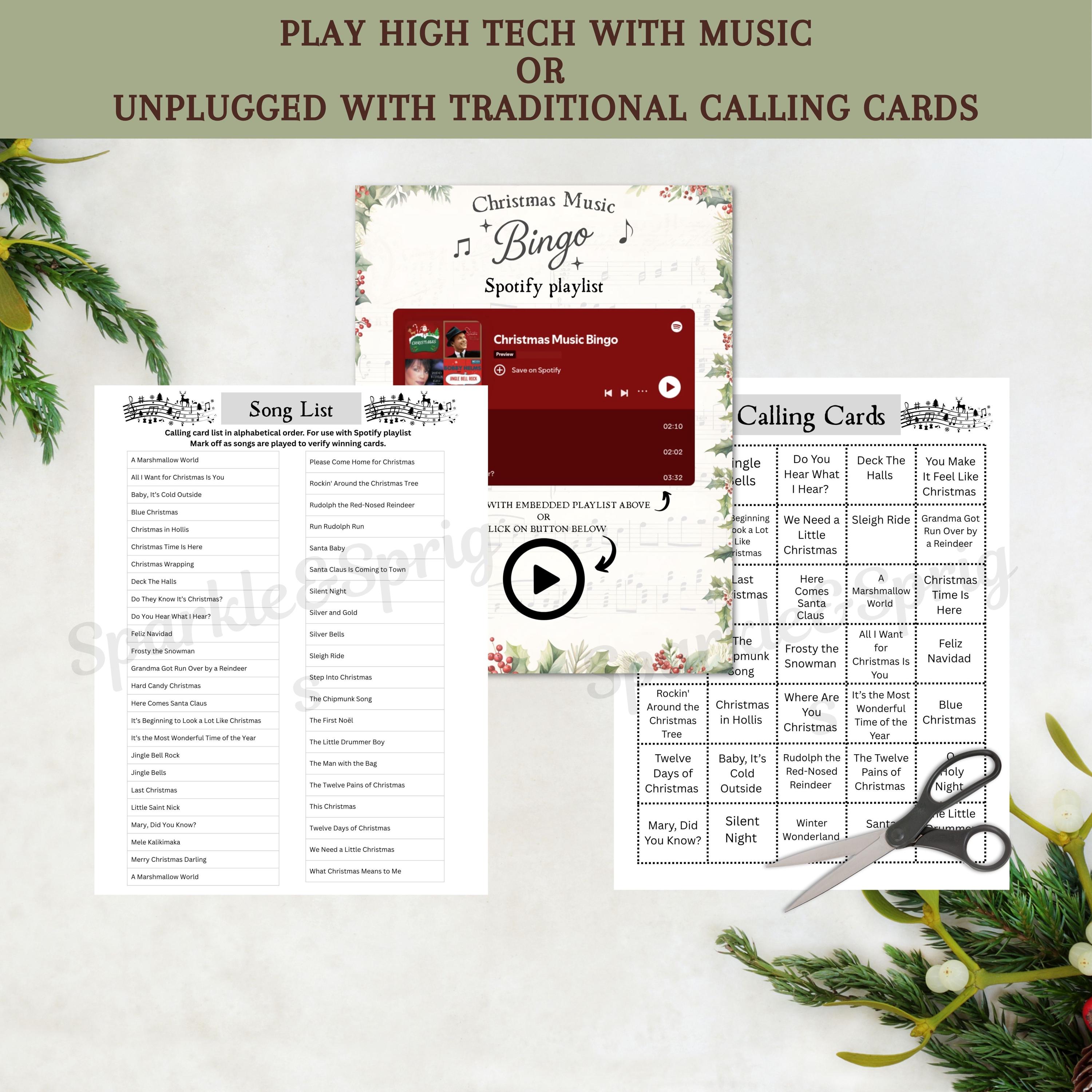 Christmas Music Bingo Game Bundle, Printable Holiday Party Kit, Song ...