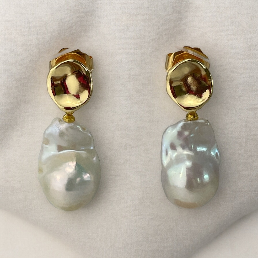 Baroque Pearl Earrings; Pearl Drop Earrings; Baroque Gold Pearl ...