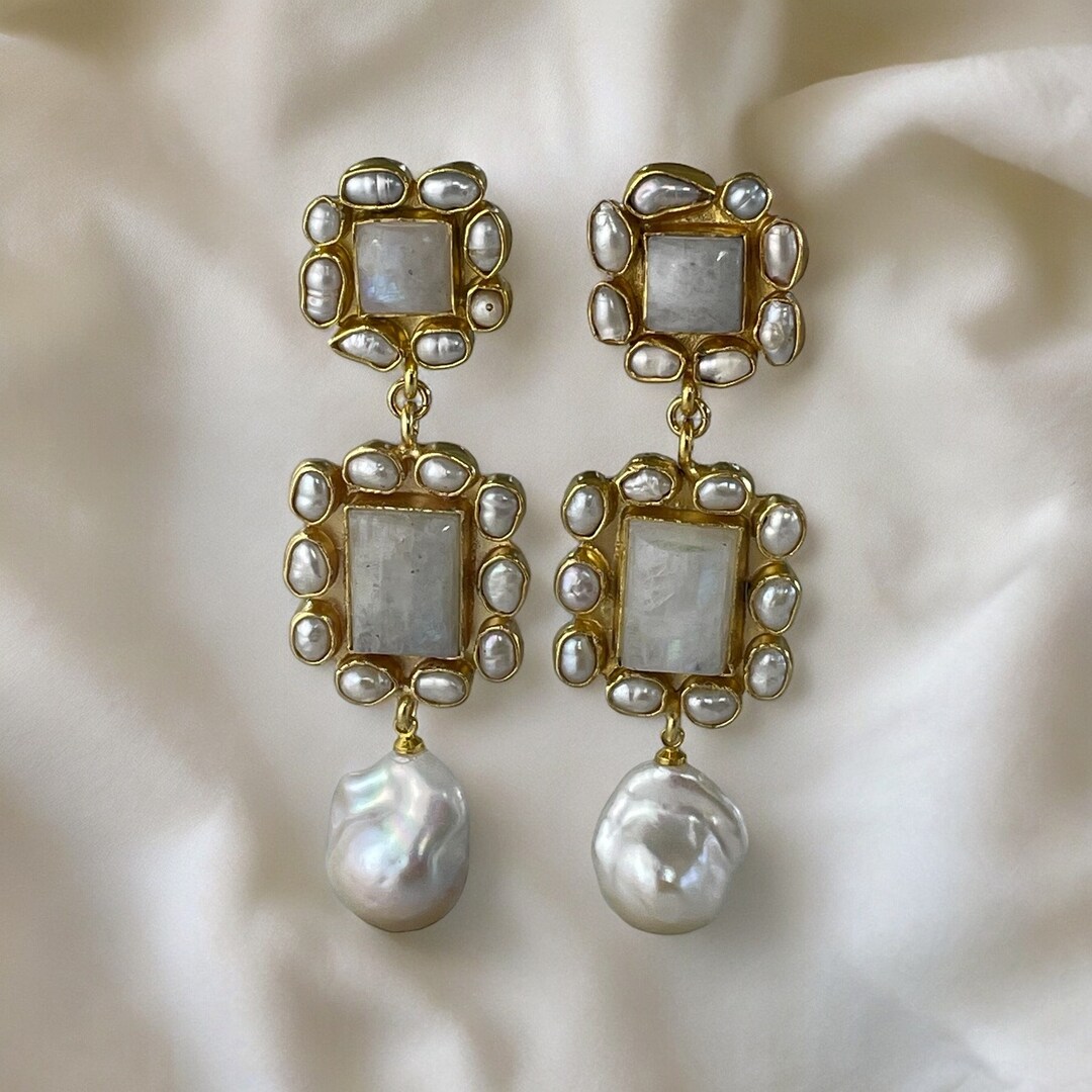 Moonstone and Baroque Pearl Earrings Moonstone and Pearl Earrings Large ...