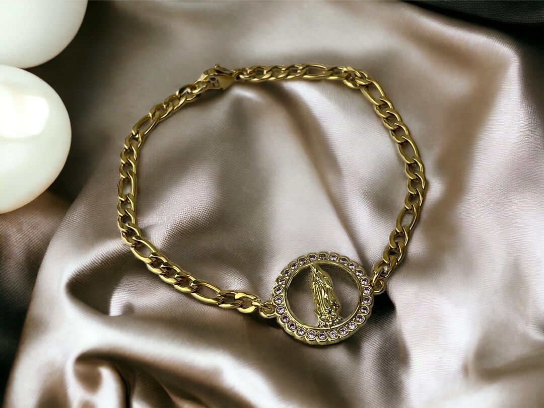 Virgin Mary Gold Chain Bracelet Anti Tarnish Chain Bracelet MOP Gold ...