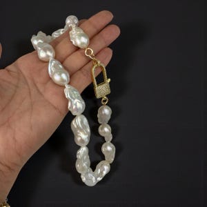 Baroque Pearl Necklace: Gold Pave Lock, Hand-knotted Bridal Jewelry - Etsy