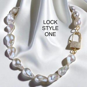 Baroque Pearl Necklace: Gold Pave Lock, Hand-knotted Bridal Jewelry - Etsy