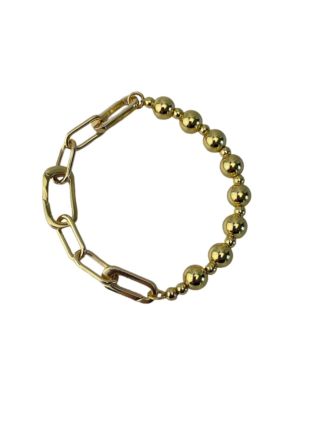 Chunky Paperclip and Ball Beads Gold Bracelet Gold Filled Bracelet Gift ...