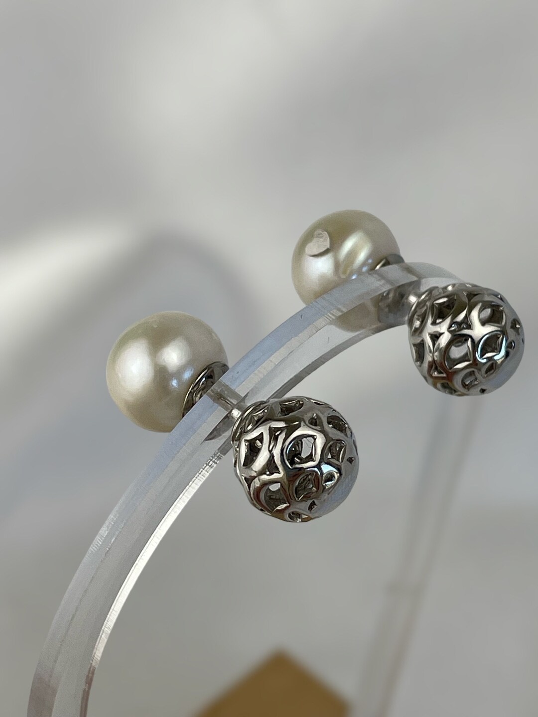 Double Sided Reversible Pearl Earrings Pearl Silver Earrings Pearl With ...