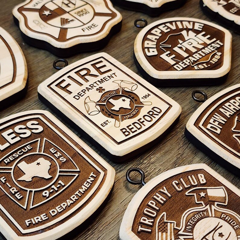 NEFDA 4" Wooden Fire Department Patch Christmas Ornaments (1/2' Thick ...