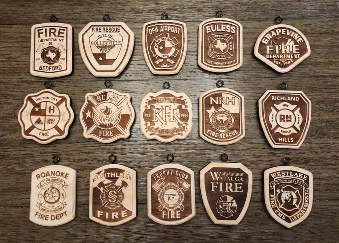 NEFDA 4" Wooden Fire Department Patch Christmas Ornaments (1/2' Thick ...