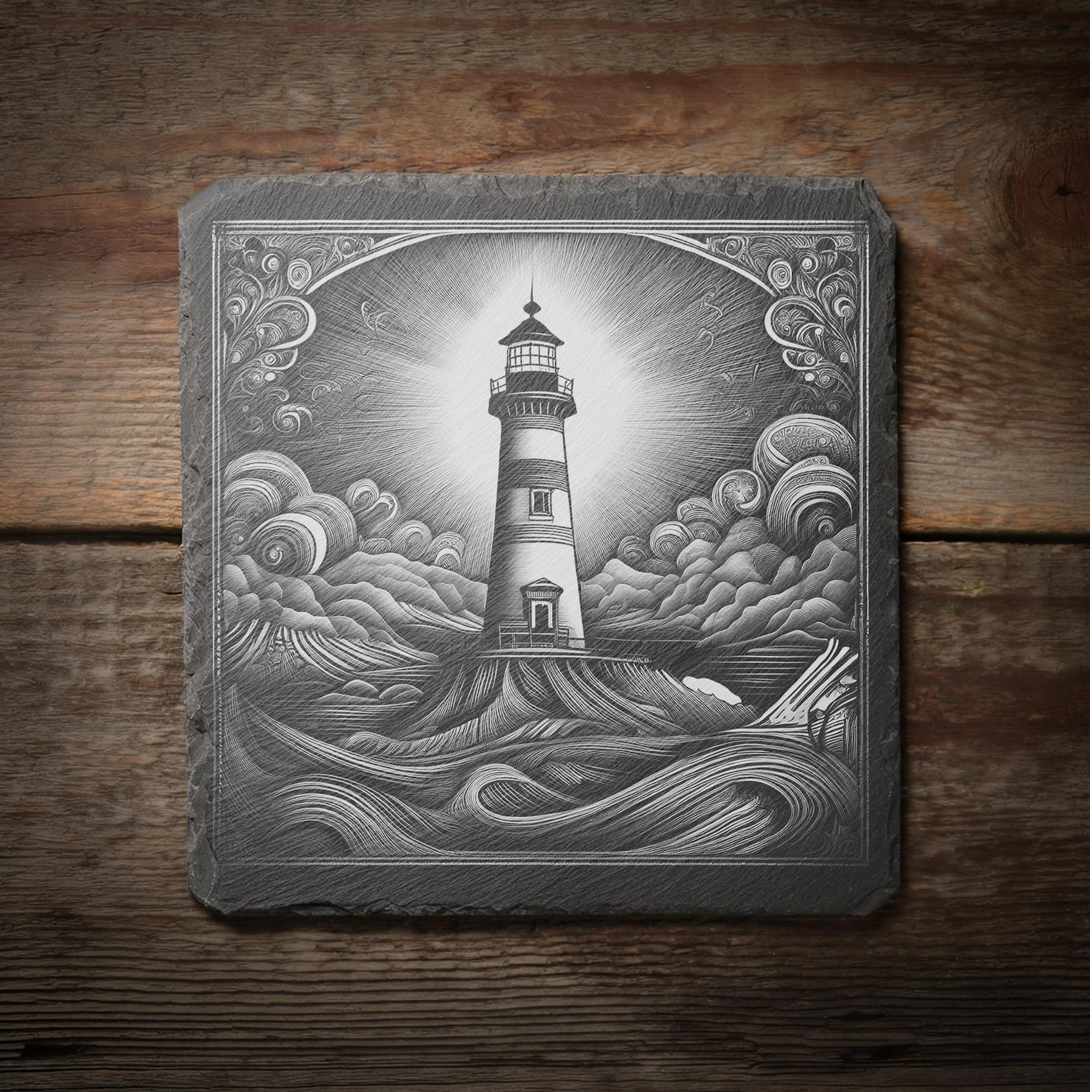 4 Lighthouse Digital Files for Engraving Slate Coasters (PNG) Volume I ...
