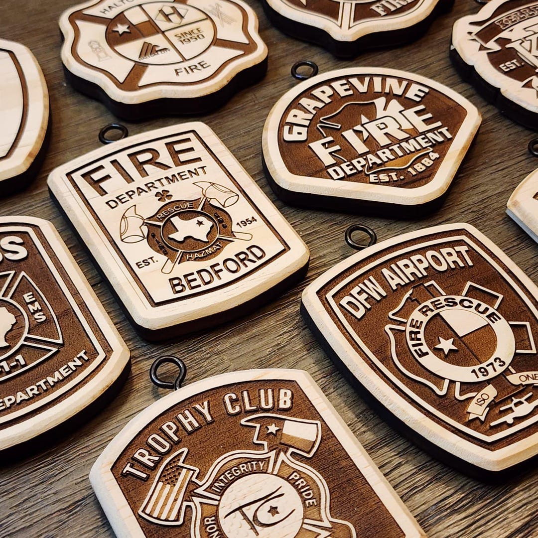 NEFDA 4" Wooden Fire Department Patch Christmas Ornaments (1/2' Thick ...
