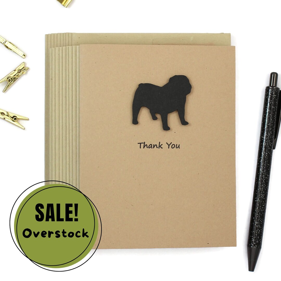 Bulldog Thank You Greeting Card Pack of 10 Handmade Black Dog Blank ...