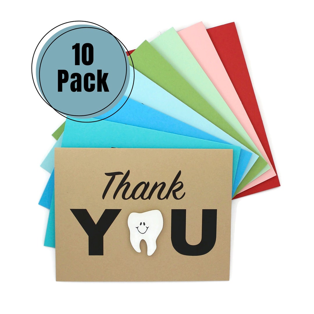 Tooth Thank You Cards for Dentists 10 Pack With Envelopes Handmade ...